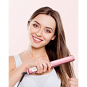 Salon Flat Iron Hair Straightener, Negative Ion Flat Iron with Titanium Plates Get Frizz-Free Hair, Dual Voltage Flat Iron for Hair with Auto Shut-Off (Rose Gold)