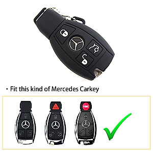 Xotic Tech Black Soft Silicone Key Fob Shell Cover Case w/ Keychain, Compatible with Mercedes Benz C E R S M GLK CLA CLK GLS W164 W204 W205 S204 S205 W212 W221 3-Button Smart Keyless Entry Key