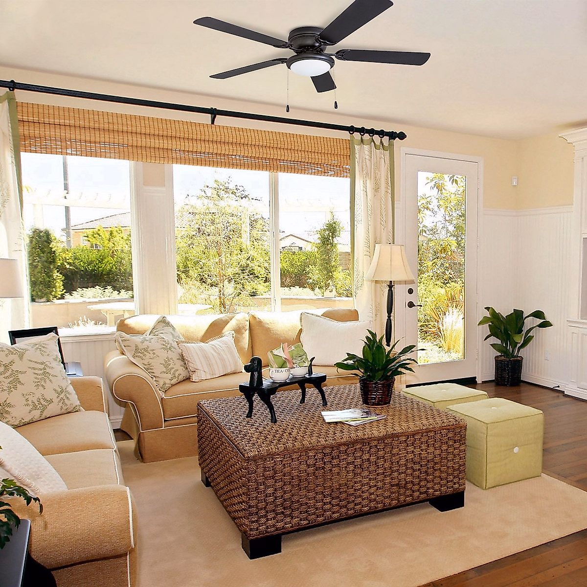 Portage Bay 50251 Hugger 52" Matte Black West Hill Ceiling Fan with Bowl Light Kit