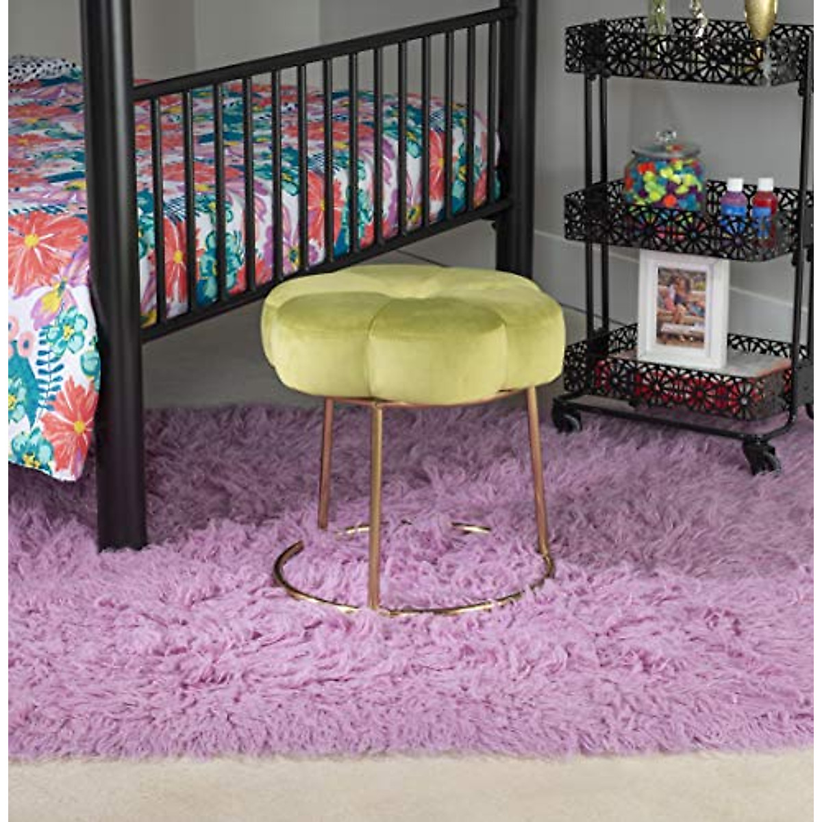 Linon Light Green and Gold Vanity and Accent Talulah Stool