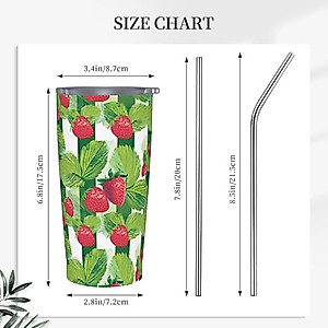 20oz Tumbler Watercolor Fruit Strawberry Double Wall Vacuum Insulated Coffee Mug with Lid and Metal Straw Brush Reusable Stainless Steel Water Bottle Travel Cup Gifts for Car Ice Drinks Hot Beverage