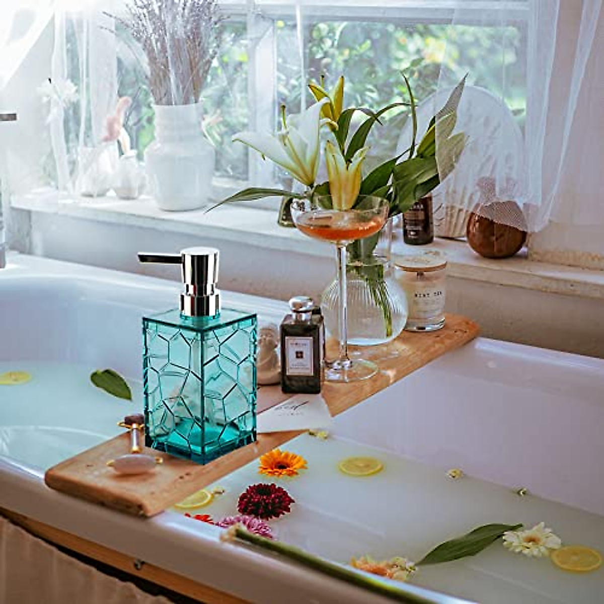 Acrylic Bathroom Accessories Set, 5 Piece Teal Blue Bathroom Vanity Accessory Set with Toothbrush Holder Tumbler Soap Dispenser Soap Dish Toilet Brush Set, Elegant Bathroom Decor and Gift Set