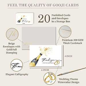 Gooji Wedding Thank You Cards with Matching Envelopes, 4x6 Inches, 20 Count, White and Beige