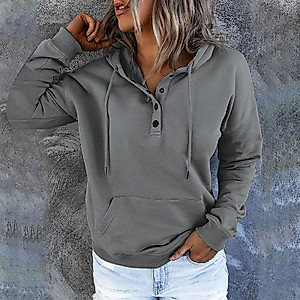 Aniywn Women's Casual Pullover Hoodies Button Down Thin Clothes Long Sleeve Solid Color Sweatshirts Teen Girls Fall Tops Grey