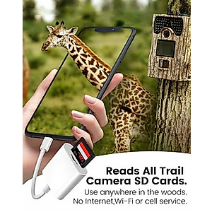 SD Card Reader for iPhone iPad, Dual Connector Memory SD Card Adapter, Support SD/MicroSD Cards, High-Speed Digital Trail Camera to iPhone Viewer, Plug and Play - White