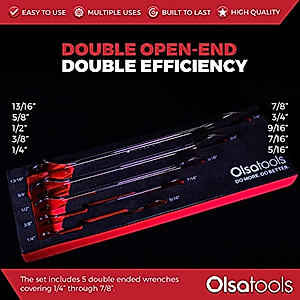 Olsa Tools Super-Thin Open End Wrench Set, Metric, Professional Grade, 7-Piece, Including 6mm to 19mm, Slim Spanner Wrench Set with EVA Foam Organizer