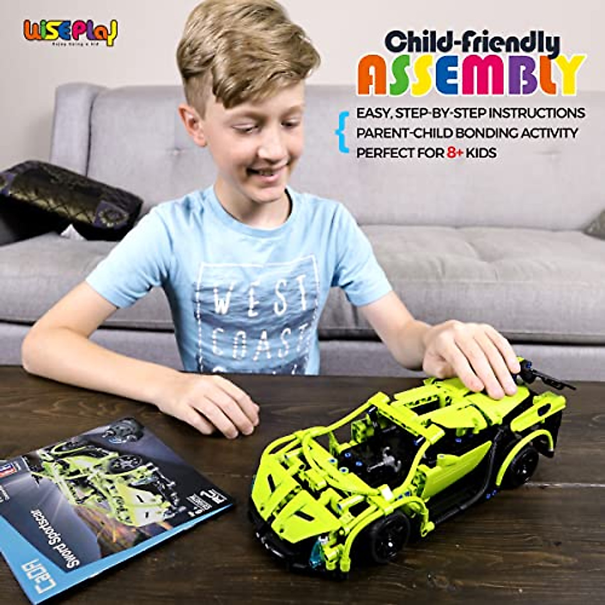 WISEPLAY Remote Control Car Building Kit, 453PCS Stem Toy for Kids Age 8-10, Great RC Car for 10-Year-Old Boys & Girls, Excellent Gift Idea