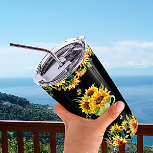 wowcugi Inspirational Gift Sunflower Tumbler Inspirational 20oz Insulated Floral Stainless Steel Tumblers with Lid Coffee Travel Mug Birthday Christmas Mothers Day Cup Gift For Women Girls