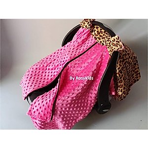 Rosy Kids Infant Carseat Canopy Cover 1pc Wind Proof Baby Car Seat Cover, Sunshade Cover, Boys and Girls, Fits Any Baby Car Seat, Hot Pink and Cheetah Print