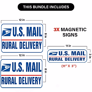 Lumiere Tech 3 Pack AUTHENTIC Heavy Duty U.S. Mail Delivery Driver Magnetic Signs U.S. Rural Delivery Carrier Magnets 2(12"×8") 1(11"×3") For Cars, SUV, Trucks (White)