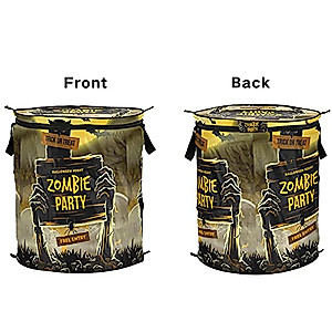 Happy Halloween Zombie Owl Moon Pop Up Laundry Hamper with Lid Foldable Storage Basket Collapsible Laundry Bag for Camping Home Organization