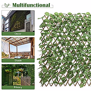 Giantex 3PCS Expandable Artificial Hedges Faux Ivy Leaves Fence, Stretchable Artificial Ivy Privacy Fence Screen Decorative Trellis for Backdrop Outdoor Garden Porch Patio Home Decorations