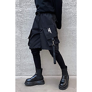 Yonititeee Mens Multi Pockets with Straps Cargo Techwear Joggering Pants Black Waist 34-35 Inches