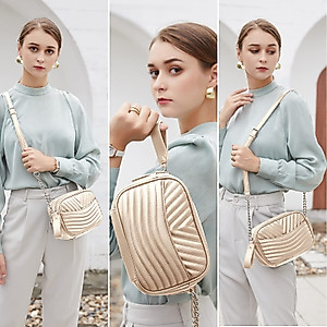 Crossbody Bags For Women, Small Quilted Purses Lightweight Camera Bag Stylish Double Zipper Shoulder Purse And Handbags Beige