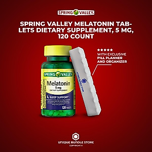 Unique Bundle Store Spring Valley, Melatonin 5mg, Sleep Health Dietary Supplement Tablets, Melatonin 5 mg, 120 Count + 7 Day Pill Organizer Included (Pack of 1)