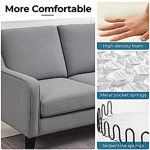 VINGLI Mid-Century Modern Light Grey Loveseat and Sofa Set,53" Small Love Seat+71" Sofa Couch for Living Room,Bedroom,Apartment(Light Grey)