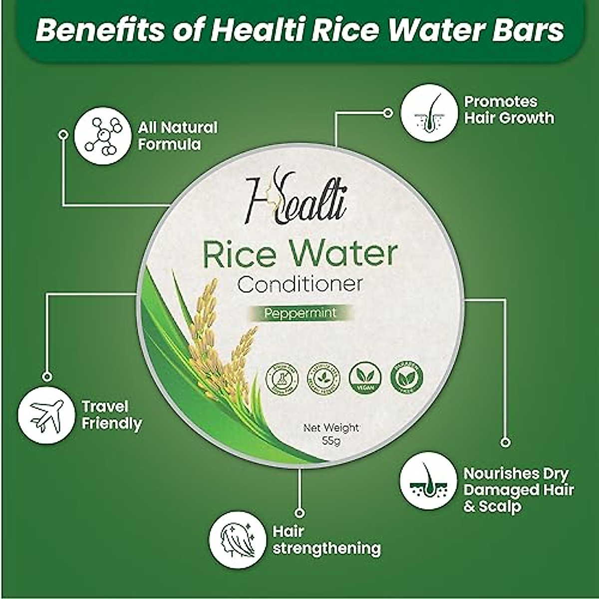 Healti Rice Water Shampoo and Conditioner - Rice Water for Hair Growth Moisturizing, Dry Damaged Hair, Vegan, pH Balance | Thickening Formula for Hair Loss Treatment