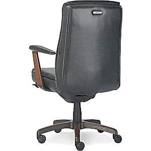La-Z-Boy Dawson Modern Executive Office, Adjustable High Back Ergonomic Computer Chair with Lumbar Support, Black Bonded Leather with Wood Inlay