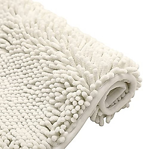 Non-Slip Bath Rug,Extra Soft Microfiber Bedroom Shag Carpet with Anti-Slip Backing,Water/Dust Absorbent Fast Dry Shower Mat,Sound Insulated Stairs Pad,Machine Washable (Ivory,15 x 23 Inches)