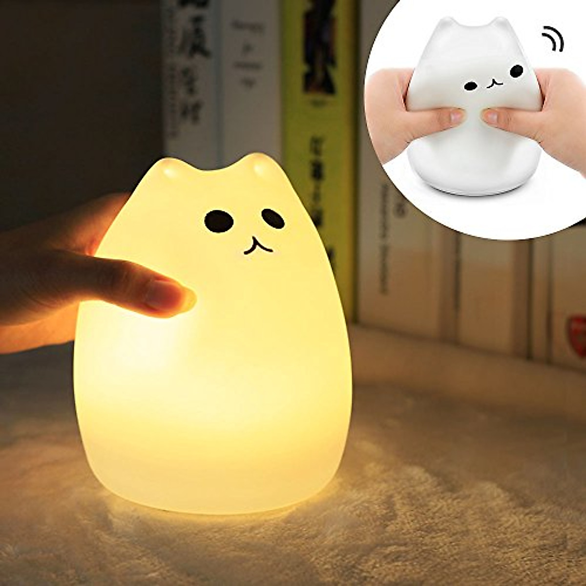 Mystery Cat Night Light for Kids, Soft Silicone LED Baby Nursery Sleep Relaxing Tap Light, Children Toy Nightlight, Decorative Desk Light for Bedroom