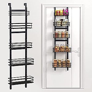 Purdaz Over the Door Pantry Organizer,Spice Rack,5-Tier Pantry Door Organizer Hanging Rack Adjustable Pantry Shelf Spice Can Organizer Shelves Kitchen Organization and Storage - Black