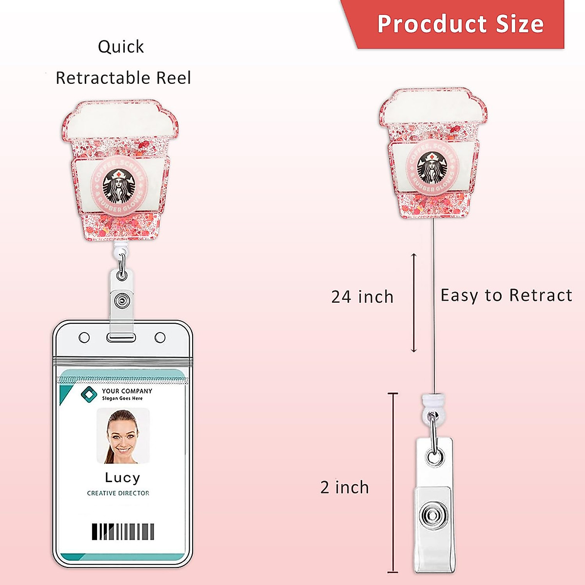 Badge Reel Retractable for Nurses, Cute ID Badge Holder with Alligator Clip for Students (Pink-1pc)