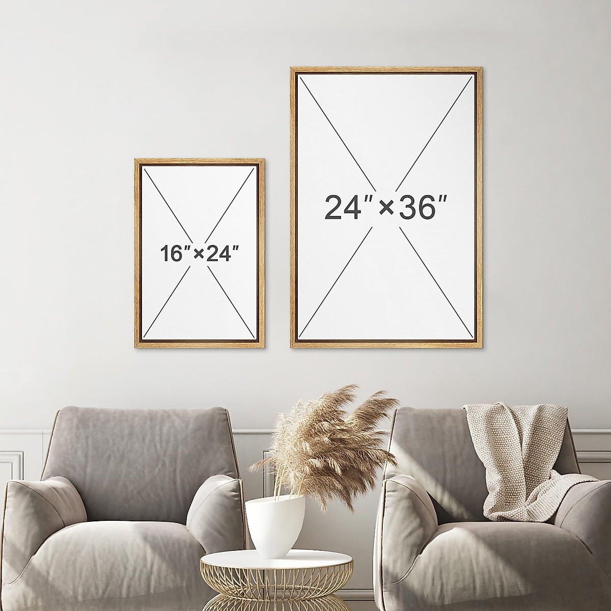 Ashbrook Framed Canvas Print Wall Art Set White Gray Paint Stroke Waves Abstract Shapes Illustrations Modern Art Minimal Decorative Chic for Living Room, Bedroom, Office - 16"x24"x2 NATURAL