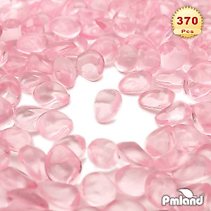 PMLAND 370 PCs 16mm Clear Acrylic Stones Table Scattering Wedding Bridal Baby Shower Party Decorations Vase Fillers, Cute Irregular Rocks Almond Shape - Soft Pink