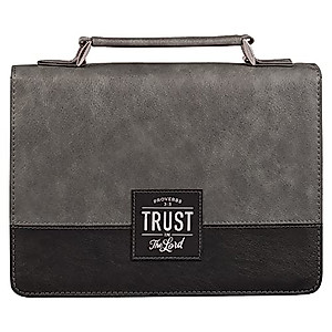 Christian Art Gifts Protective Charcoal Gray and Black Faux Leather Classic Bible Cover for Men: Trust in The Lord - Proverbs 3:5 Inspirational Bible Verse Carry Case with Handle Zippered, Large