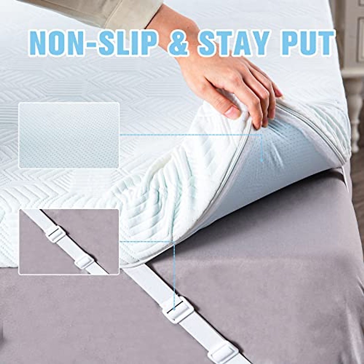 Cambividas 3 Inch Queen Size Memory Foam Mattress Topper, High Density Cooling Gel Mattress Topper for Pressure Relief, Bed Mattress Topper with Removable Bamboo Cover, CertiPUR-US Certified
