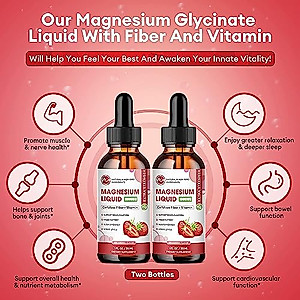 (2 Pack) Magnesium Glycinate Supplement,Magnesium Liquid Drops with Magnesium Glycinate 500mg Fiber 500mg Bromelain Vitamin B,C,D - Promotes Nerve, Bowel, Relaxation Function