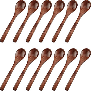 Patelai 12 Pcs Small Wooden Spoons 5 Inch Honey Spoons for Tea Mini Wood Tasting Spoons for Cooking Little Tiny Wooden Eating Serving Spoons for Desserts, Coffee, Jars(Brown)