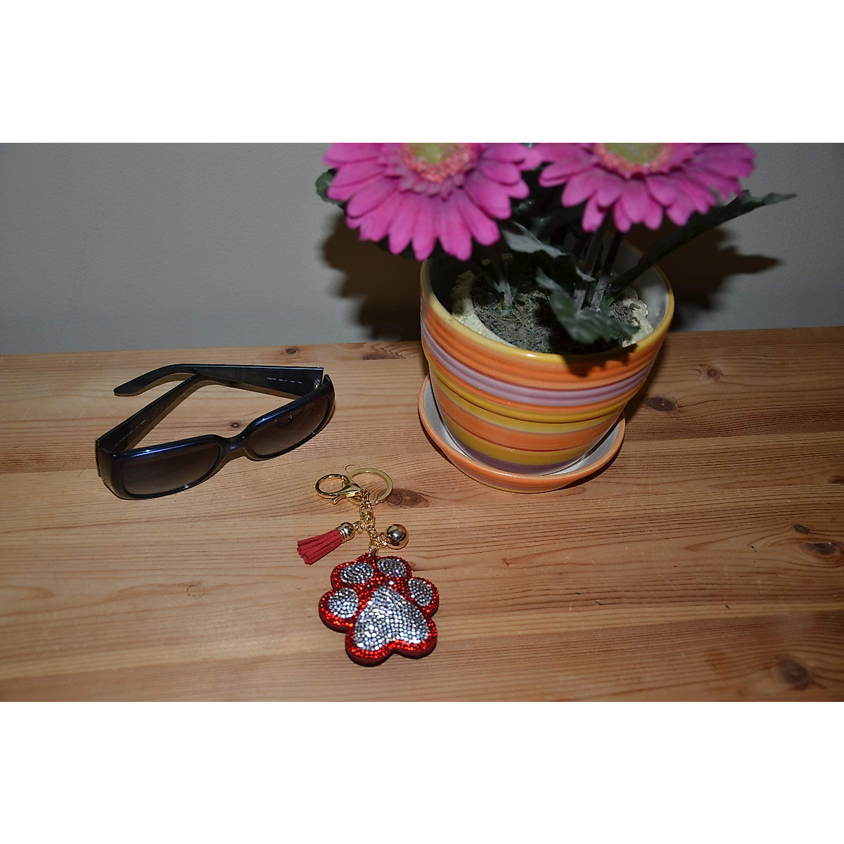 Popfizzy Red Paw Print Keychain for Women, Bling Backpack Keyrings, Cute Dog Purse Charms, Rhinestone Gifts for Dog Lovers