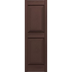 Ekena Millwork Lifetime Vinyl LP2S14X05100FB Standard Two Equal Panel Vinyls, Raised Panel Vinyl Shutters, w/Installation Shutter-Lok's & Matching Screws (Per Pair), 14 3/4"W x 51"H, Federal Brown