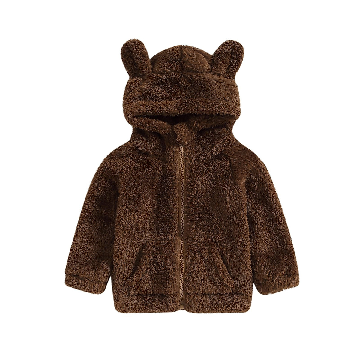 Toddler Baby Girls Boys Fleece Coat Infant Faux Fur Zip Up Long Sleeve Sherpa Jacket Fall Winter Warm Outerwear (Brown , 2-3 Years )