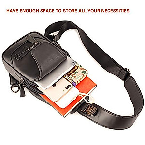 YUAN FAN Small Leather Sling Bag for Men,Travel Chest Crossbody Shoulder Outdoor Sports Backpack