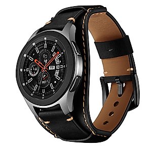 Balerion Cuff Genuine Leather Watch band,Compatible with Samsung Galaxy Watch 3 45mm, Galaxy Watch 46mm,Gear S3,Fossil Q Explorist,other Standard 22mm Lug Width Watch,Black