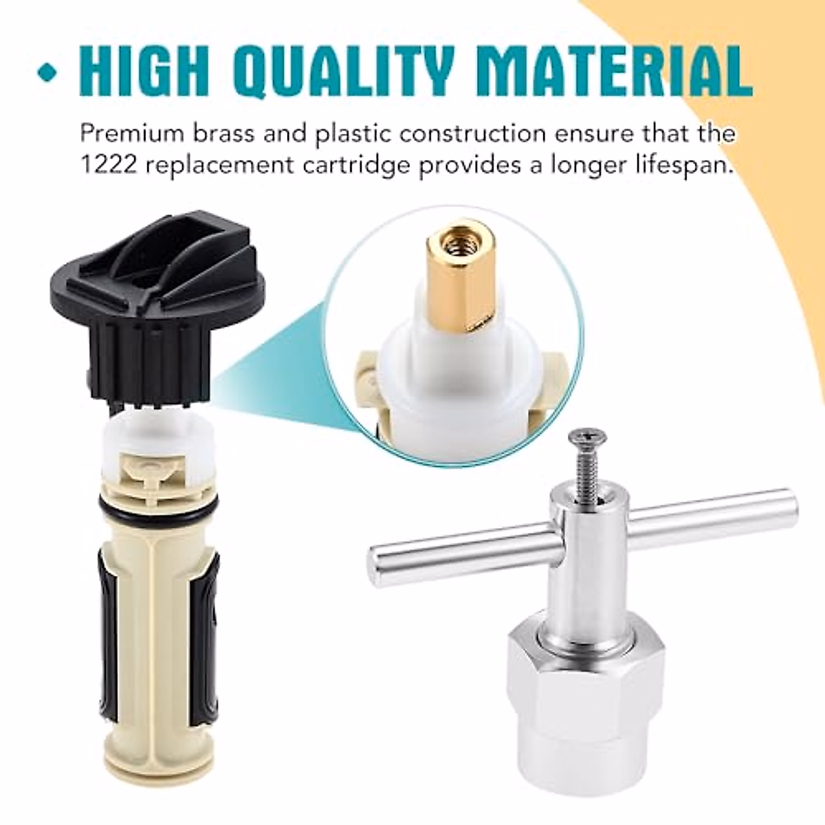 Yetaha 1222 Replacement Cartridge with 104421 Cartridge Puller Removal Tool, Retainer Clip, and 116653 Handle Adapter Kit, Compatible with Moen Tub Shower & Moen Faucet Bathtub Shower Valve Parts