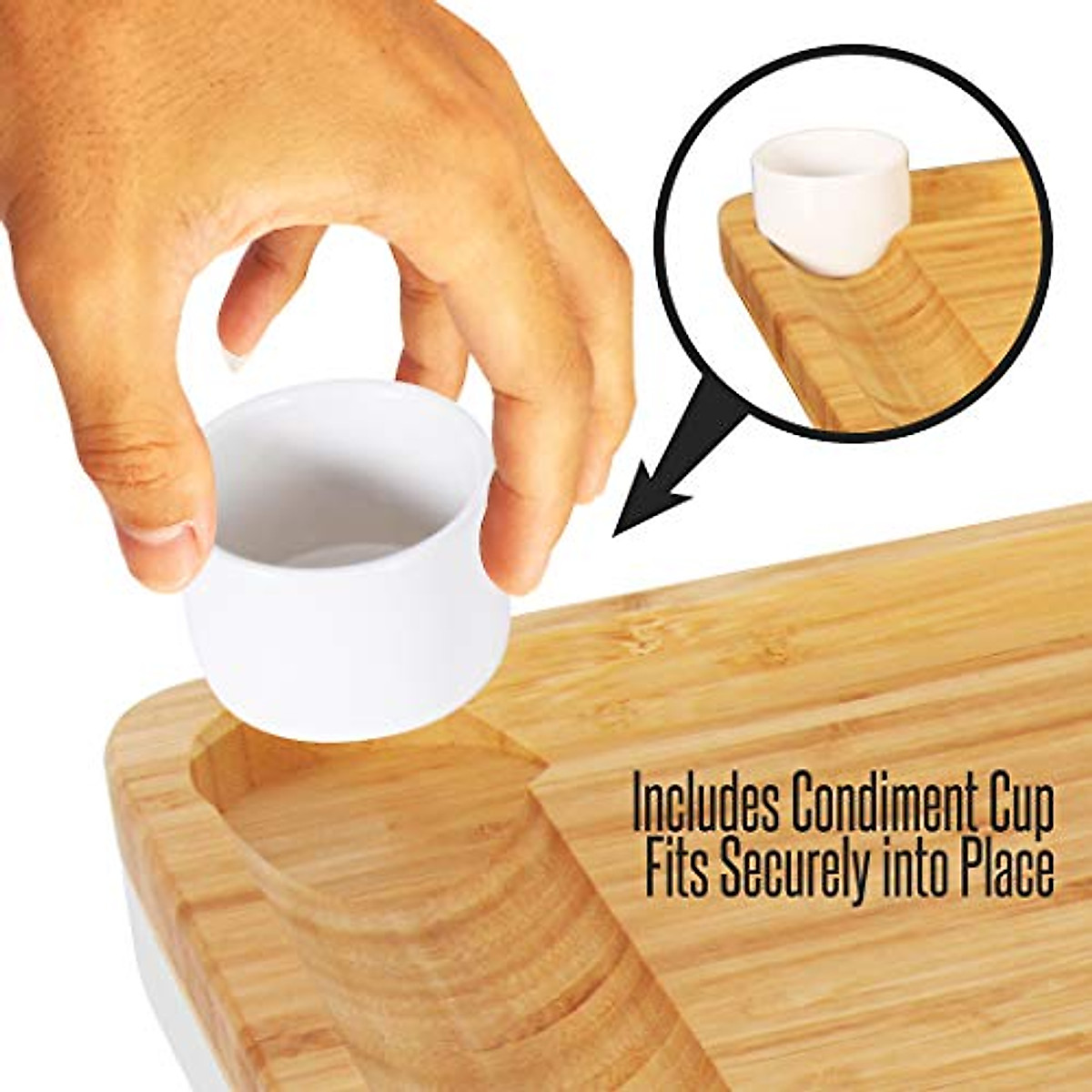 Bamboo Cheese Cutting Board Set - Flat Wood Serving Platter for Picnic Food or Wine, Rectangle Fruit and Meat Plate Kit w/Bowl, Closing Drawer Tray, 4 Stainless Steel Knives - NutriChef PKCZBD10