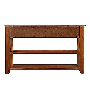Daxue Console Table with 3 Drawers and 2 Shelves, 48.8" W Pine Wood Vintage Hallway Foyer Table with Storage Shelves, Narrow Long Sofa Entryway Table for Living Room Distressed Finish(Brown)