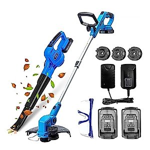 WISETOOL Cordless String Trimmer/Edger & Leaf Blower Combo Kit, 2X 2.0ah 20v Battery, 12" Weed Wacker with 90 Degree Adjustable Head, Lightweight 130 MPH Electric Leaf Blower