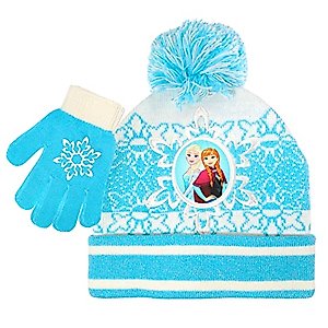 Disney Frozen Girls and Toddler Beanie Hat and Toddler Snow Gloves, Elsa and Anna Kids Toddler Winter Hat with Snow Gloves