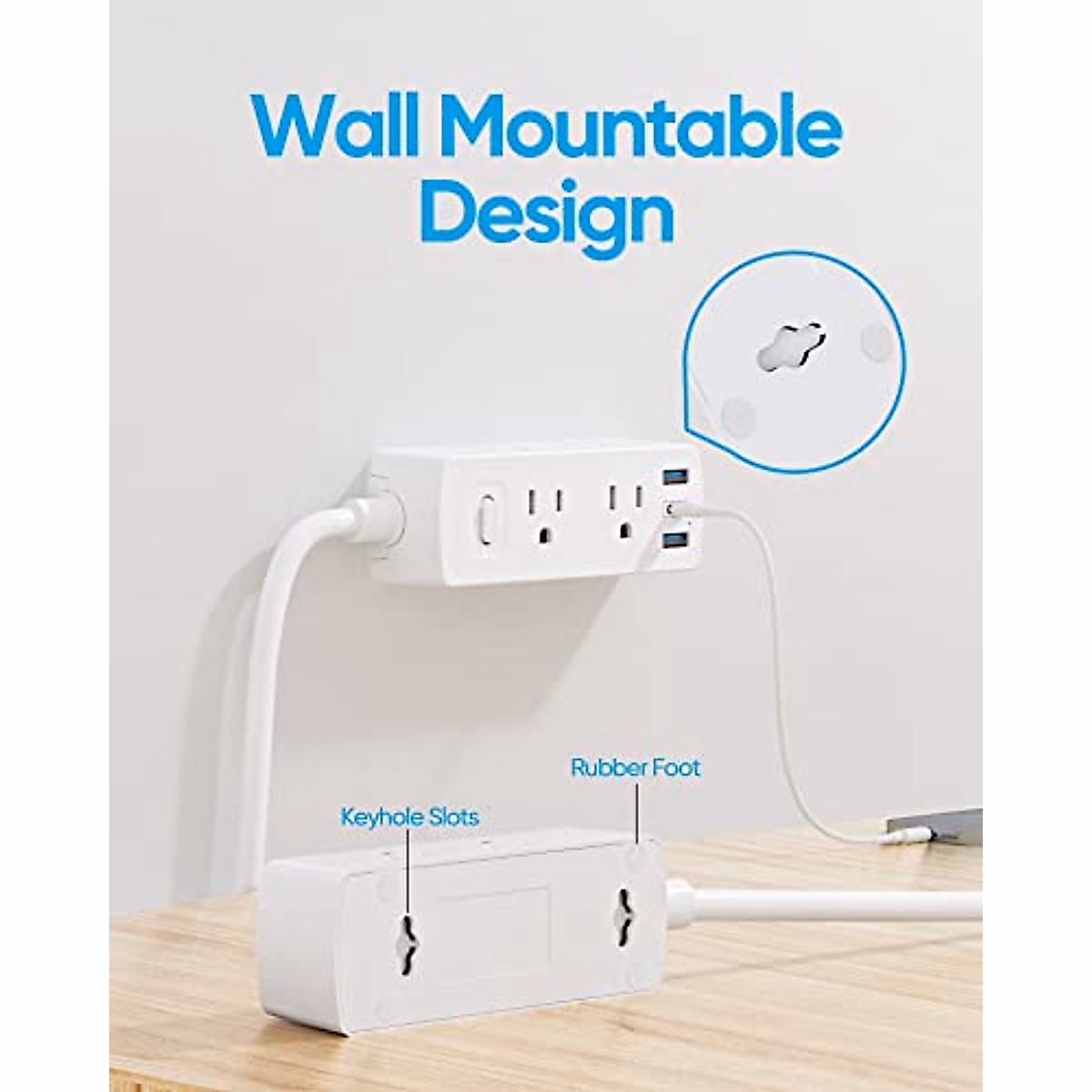 Cruise Essentials, Power Strip with USB C, No Surge Protector, 6 Outlets 3 USB Ports with 5ft Extension Cord Flat Plug, Cruise Accessories Must Have