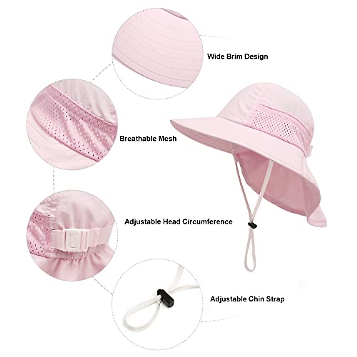 Muryobao Toddler Kids Baby Girls Boys Sun Hat Summer UPF 50+ UV Protection Caps Wide Brim Neck Flap Beach Play Fishing Hats Pink Age 1-3 Years