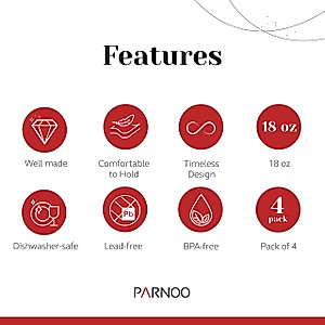 PARNOO Beer Glasses Set of 4 - Freezable 18 oz Glass Beer Mug Made for Cold Beverages - German-Style Beer Stein Mug for Homes, Pubs, Restaurants & More - Dishwasher-Friendly Beer Mugs With Handles