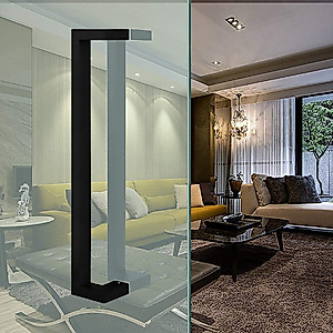 Door Hardware, Black Stainless Steel Double Curved Square Tube Glass Door Handle KTV Push-Pull Door Handle Sliding 3 Lengths -600×575mm