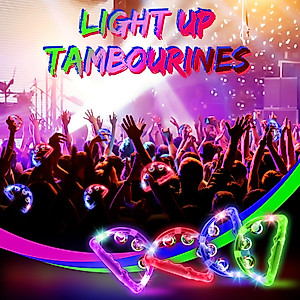 96 Pcs Light up Tambourines Musical LED Flashing Tambourine Glow Tambourines Instrument Adult Music Tambourines Handheld Percussion Instrument for Wedding Party Favors (Yellow, Blue, Green, White)