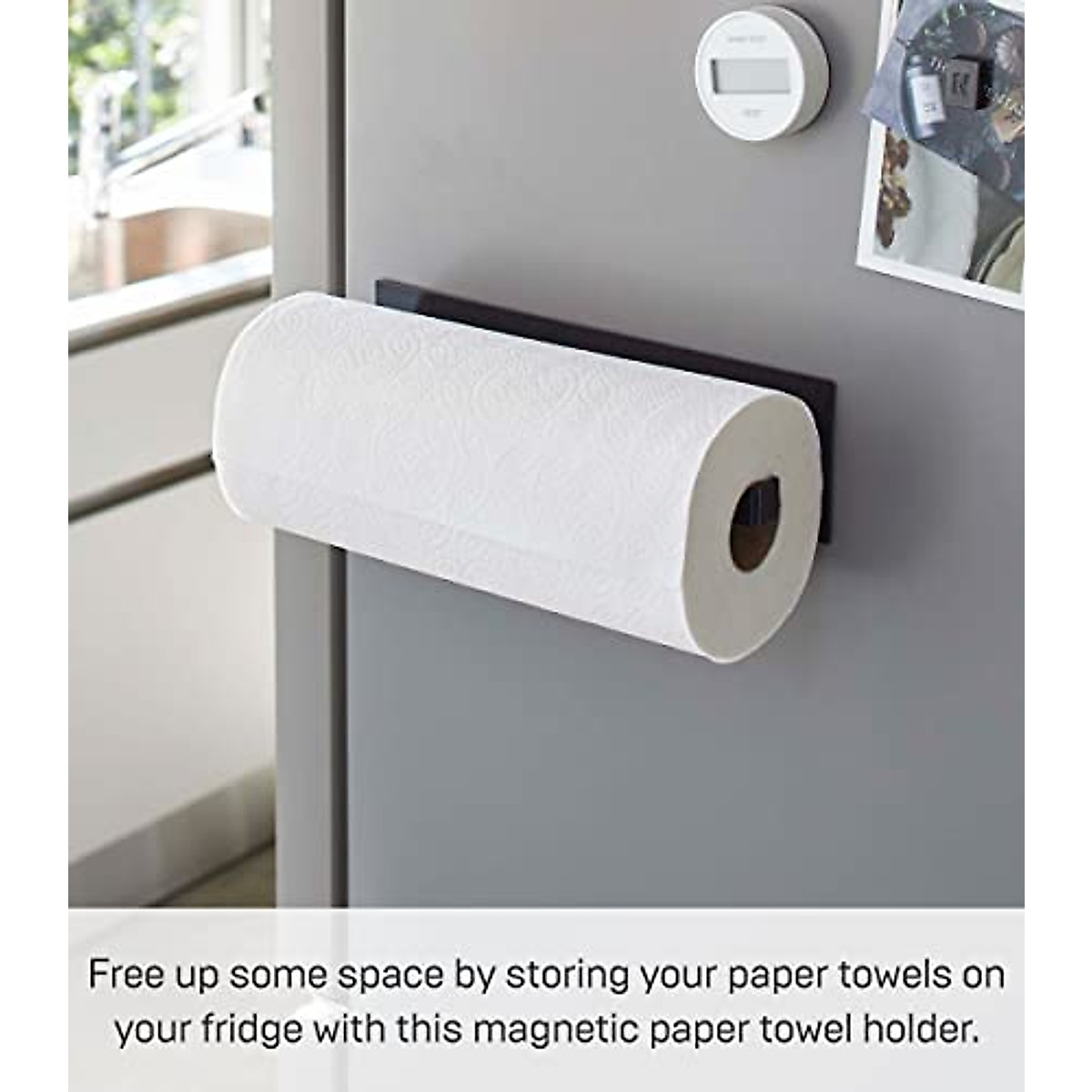 YAMAZAKI Home Magnetic Paper Holder Metal Roll Dispenser, Vertical Or Horizontal Mounted Kitchen Towel Rack | Steel, One Size, Black