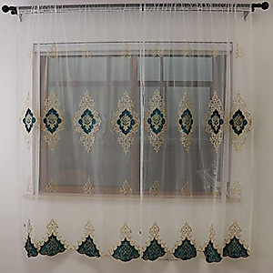 SLOW SOUL 2 Panels European Luxury Curtains Velvet Embroidered Tulle for Living Room Kitchen Bedroom Sheer Curtain with Rod Pocket Teal Green 50W X 84L inch