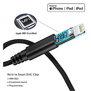 Wahbite Lightning to 3.5mm Audio Cable Compatible with iPhone 14/13/12/11/XR/XS/X/8/7/6 Plus/SE 2, iPad